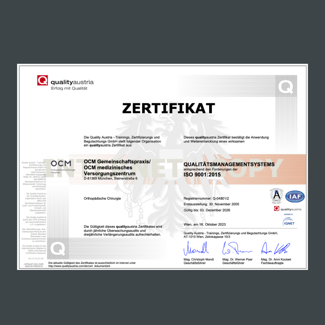 OCM erfolgreich rezertifiziert - Orthopädische Chirurgie München